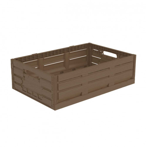 Plastic collapsible crate with wood effect